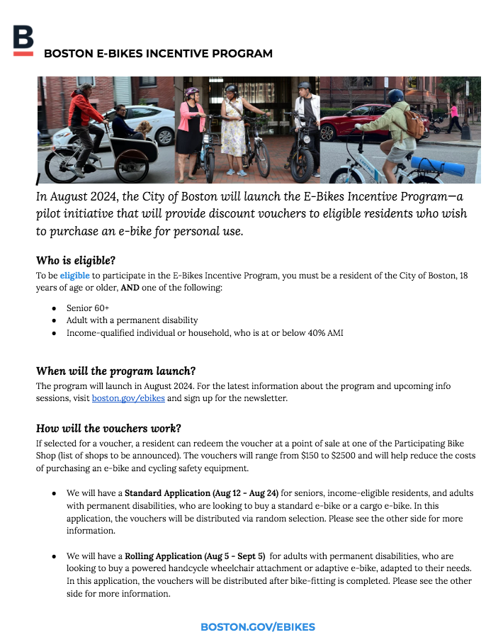 Boston E-Bikes Incentive Program | Boston.gov