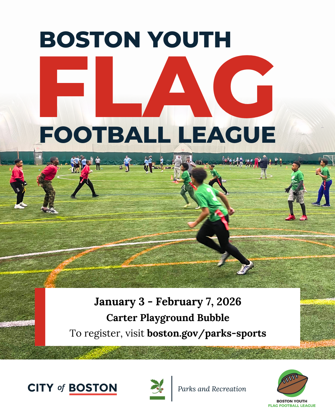 Registration Now Open for 2026 Youth Flag Football Season | Boston.gov