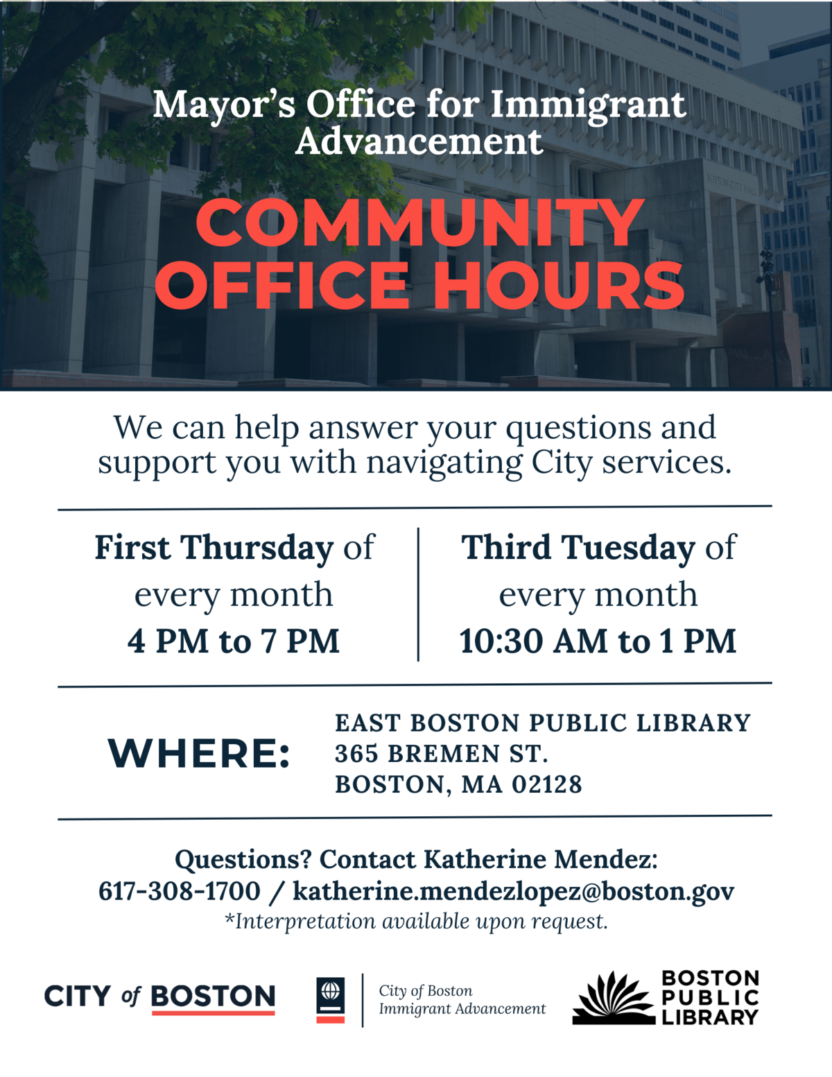 Immigrant Advancement Community Office Hours | Boston.gov
